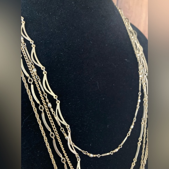 Vintage | Jewelry | Vintage Five Strand Gold Tone Chain Necklace Or ...